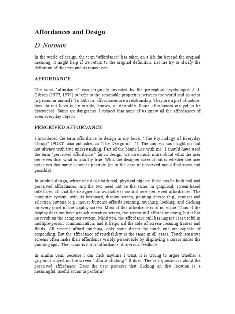 D. Norman: Affordances and Design | PDF | Perception | Epistemology