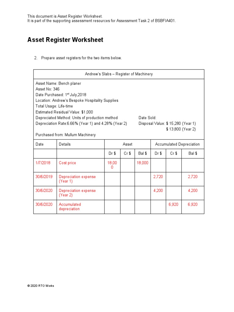 BSBFIA401 AT2 Asset Registers Carlos Quintero Ocampo 01 | PDF ...