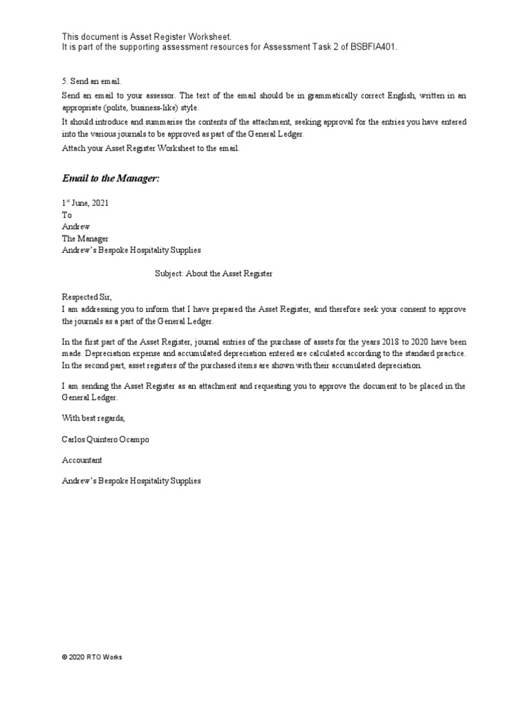 BSBFIA401 AT2 Email To The Assessor Carlos Quintero Ocampo 01 | PDF ...