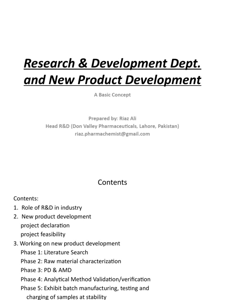 Research & Development Dept. and New Product Development: A Basic ...