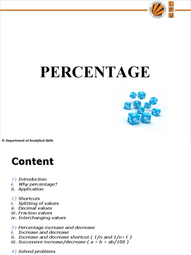 Percentage: © Department of Analytical Skills | PDF | Percentage | Odds