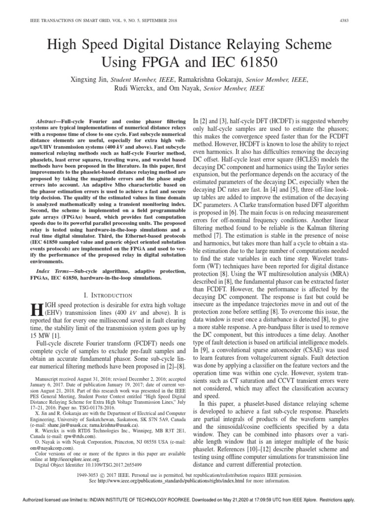 High Speed Digital Distance Relaying Scheme Using FPGA and IEC 61850 ...