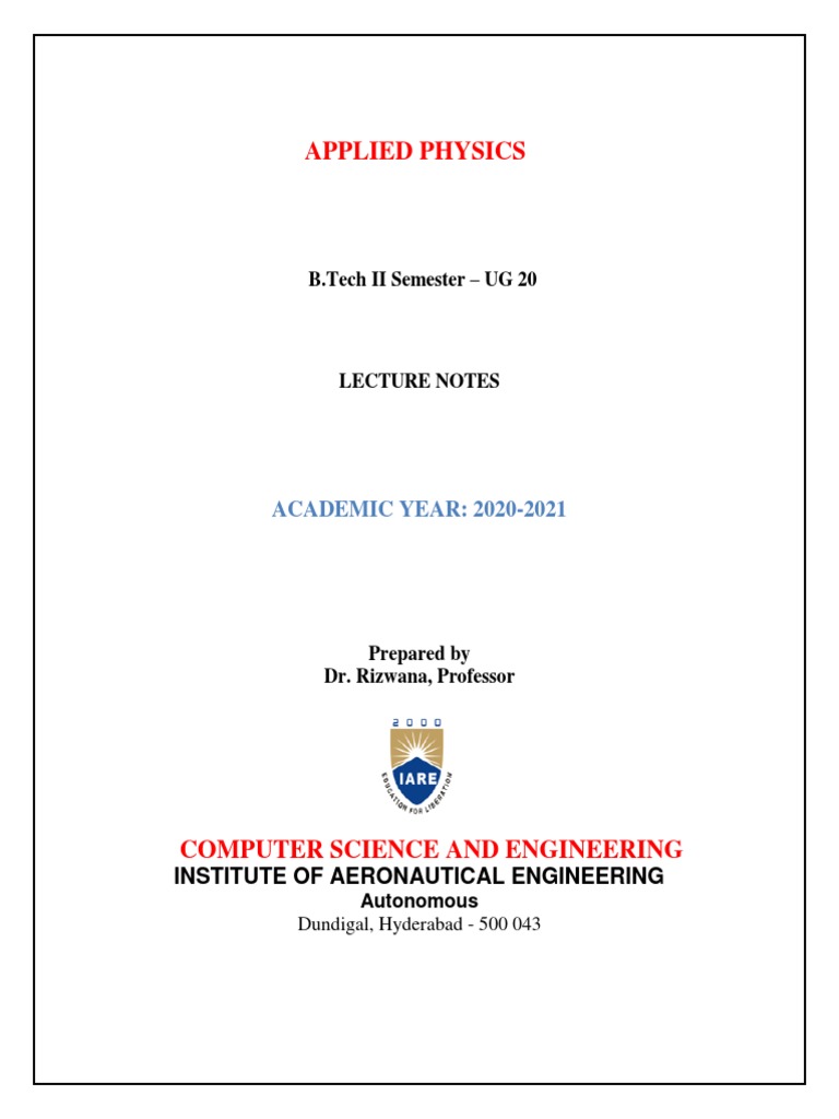 Applied Physics Lecture Notes | PDF | Band Gap | Electrical Resistivity ...