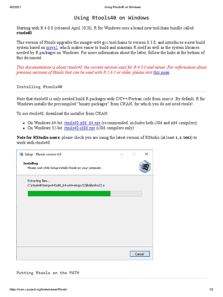 Using Rtools40 On Windows | PDF | Computing Platforms | Software Development