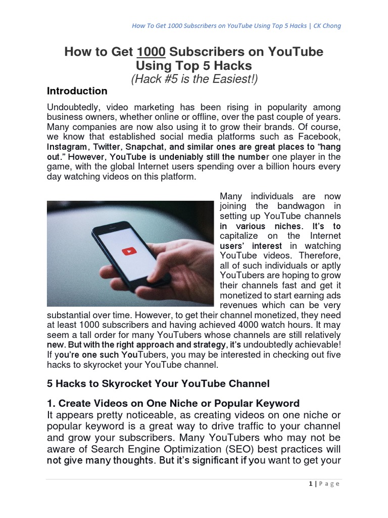 How To Get 1000 Subscribers On Youtube Using Top 5 Hacks Pdf Pdf