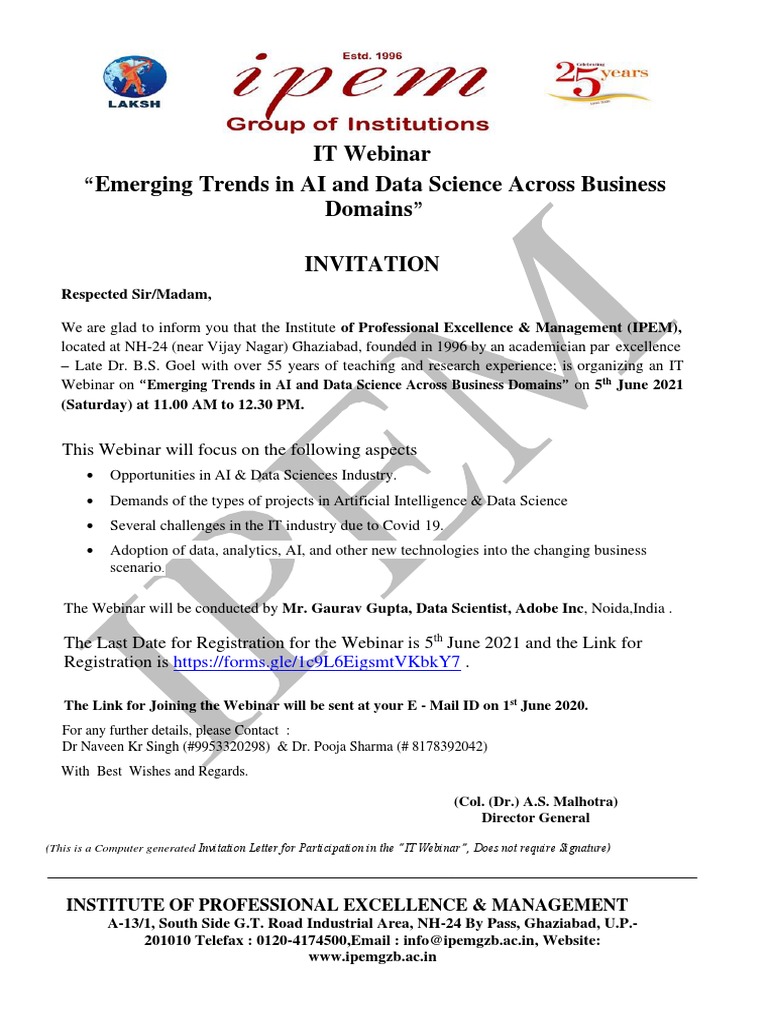 Invitation Letter - IT Webinar | PDF