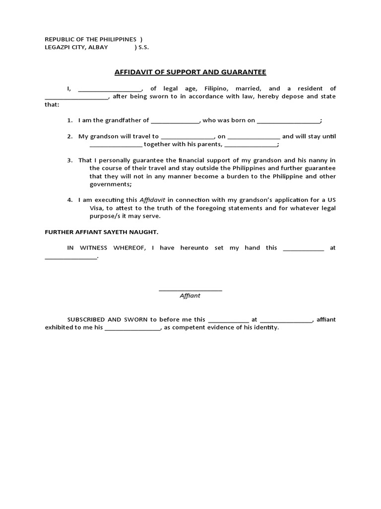 Affidavit of Support and Guarantee - Template | PDF