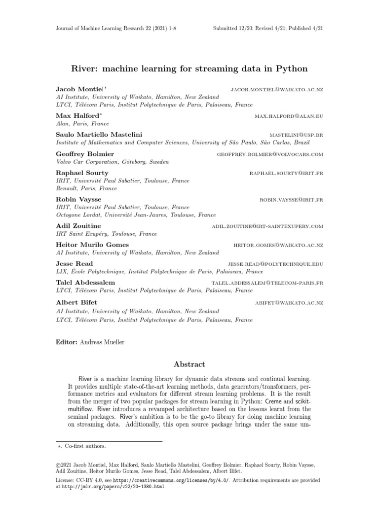 River: Machine Learning For Streaming Data in Python: Jacob Montiel | PDF | Statistical ...