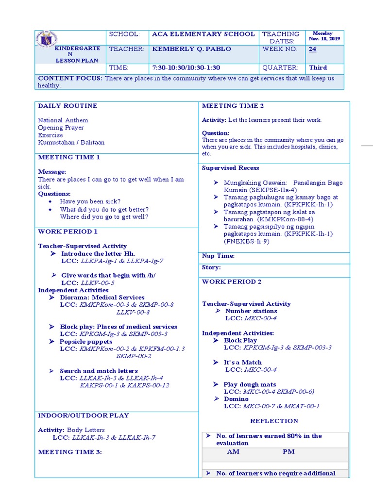 Dlp-Kindergarten w24 - Day 2-My Cot - Docx Version 1 | PDF | Differentiated Instruction | Lesson ...