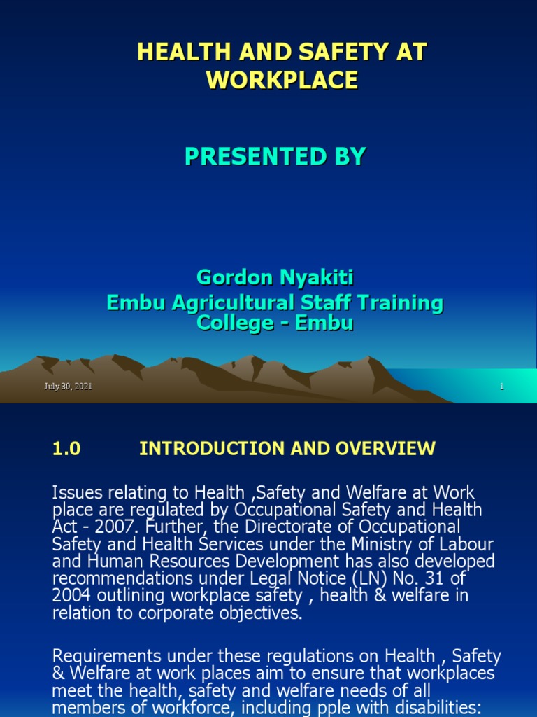Health and Safety at Workplace Presentation | Download Free PDF ...