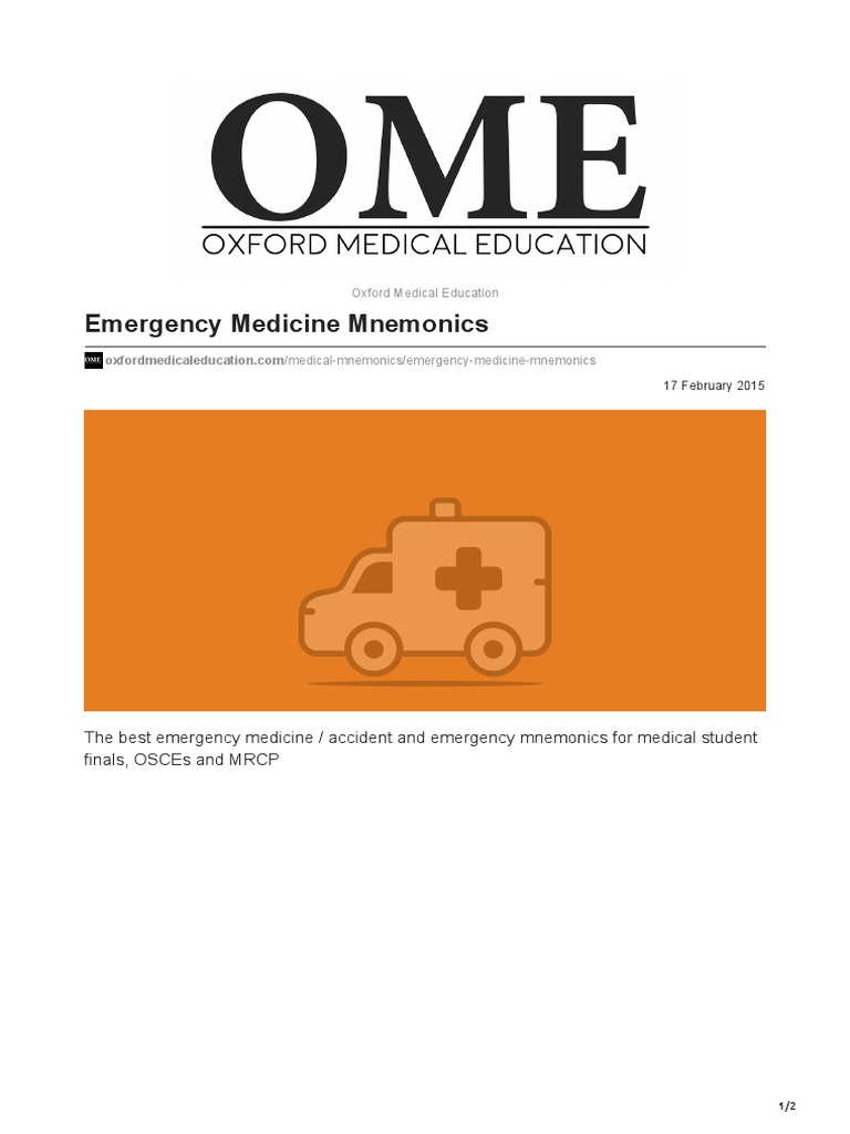 Emergency Medicine Mnemonics Guide | PDF