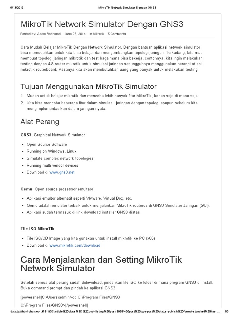 MikroTik Network Simulator Dengan GNS3 | PDF