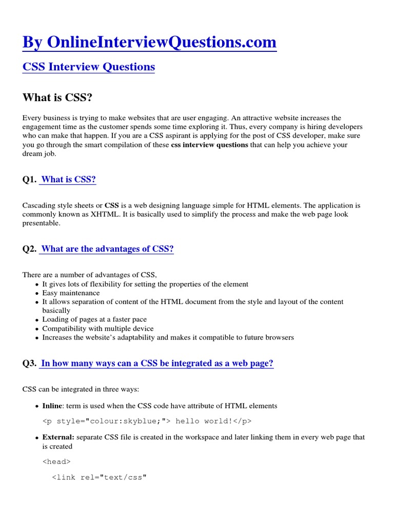 Css Interview Questions | PDF | Computers Css Interview Questions | PDF | Computers