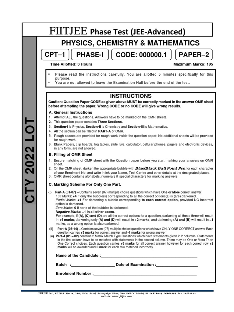 Fiitjee: Phase Test (JEE-Advanced) | PDF | Force | Ion
