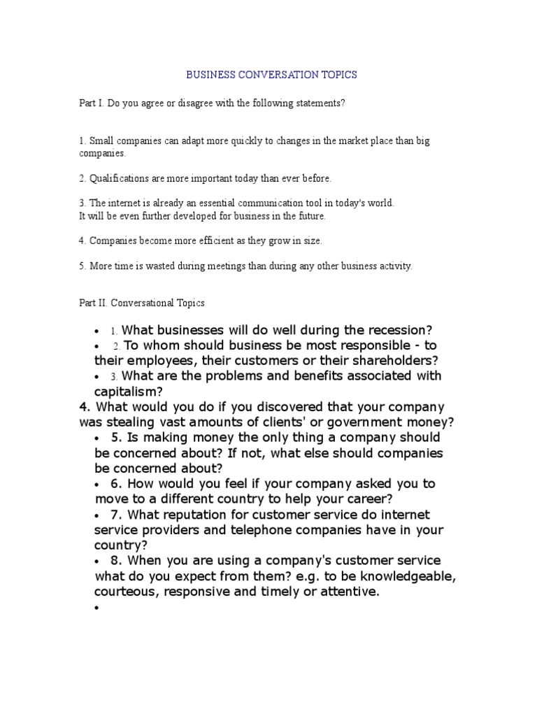 Business Conversation Topics | PDF