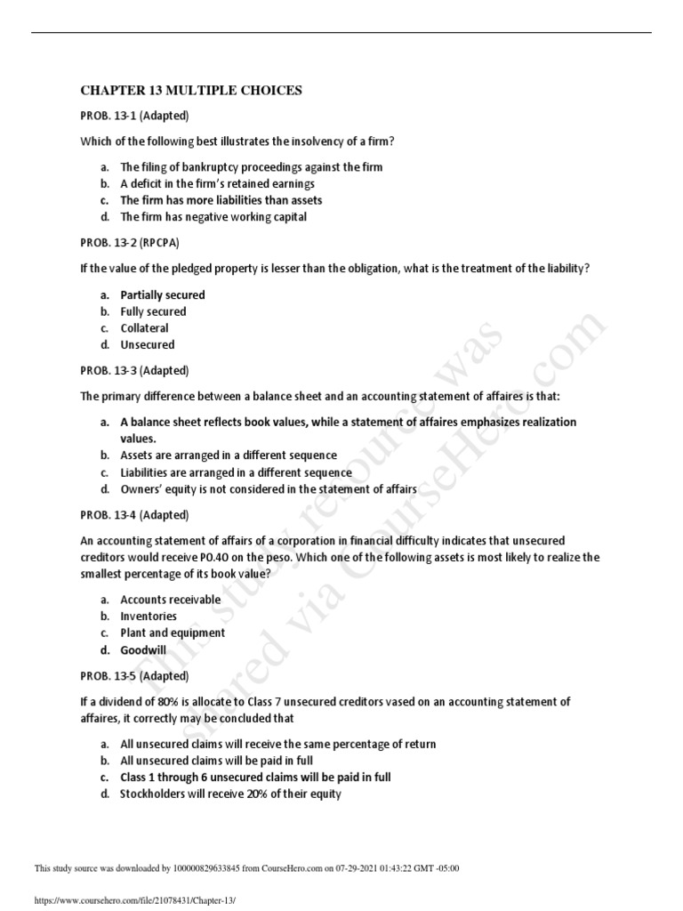 This Study Resource Was: Chapter 13 Multiple Choices | PDF | Bankruptcy ...