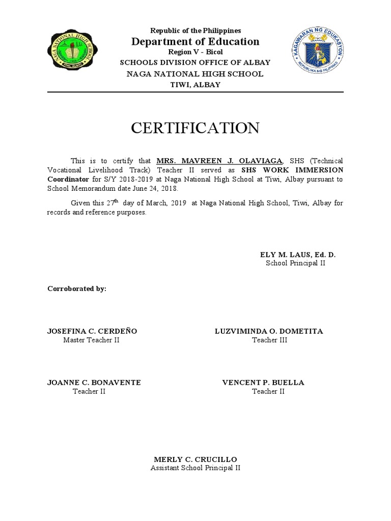 Certification: Department of Education | PDF | Further Education