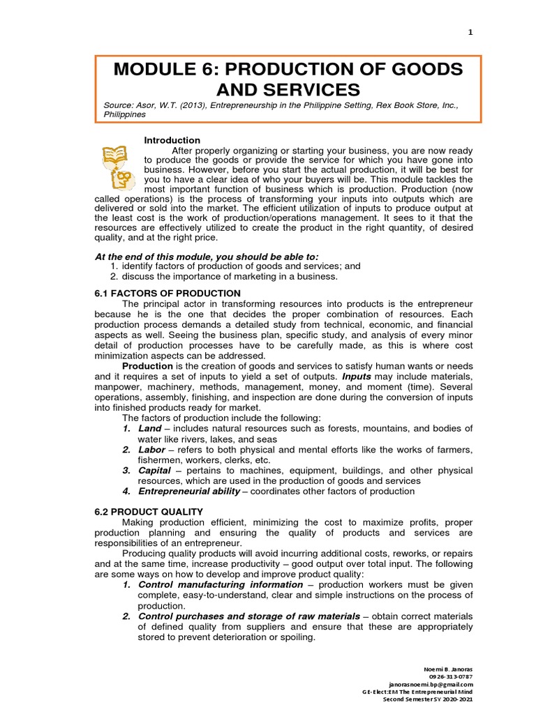Production of Goods and Services Explained | PDF | Factors Of ...