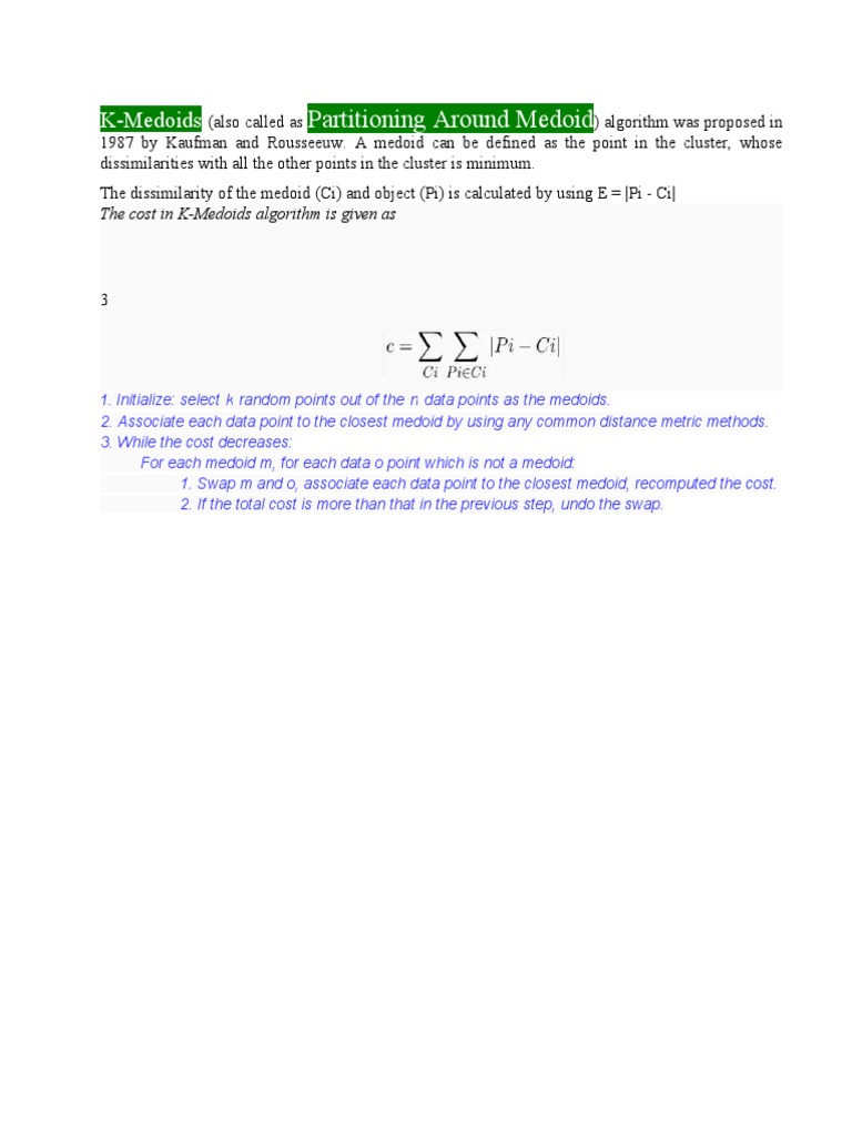 Partitioning Around Medoid: K-Medoids | Download Free PDF | Statistical Classification | Applied ...