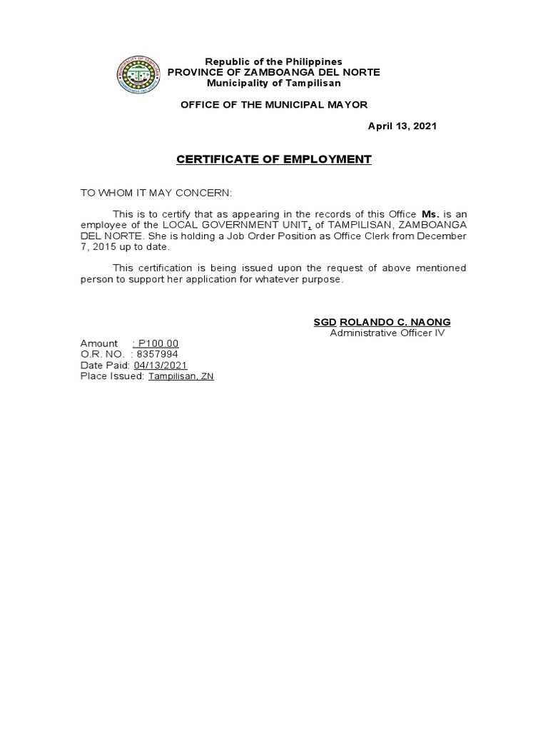 Certificate of Employment for Teacher | PDF