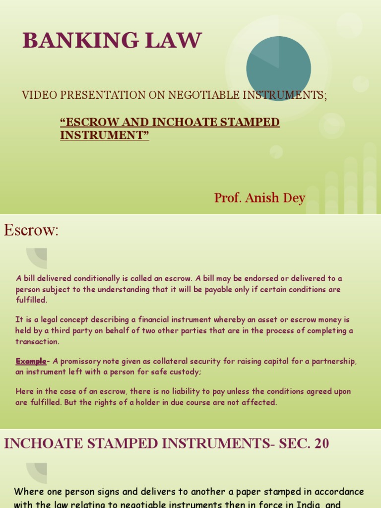 Banking Law Video Presentation On Escrow and Inchoate Stamped ...
