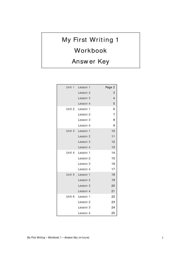 My First Writing - Workbook 1 - Answer Key (E-Future) | PDF