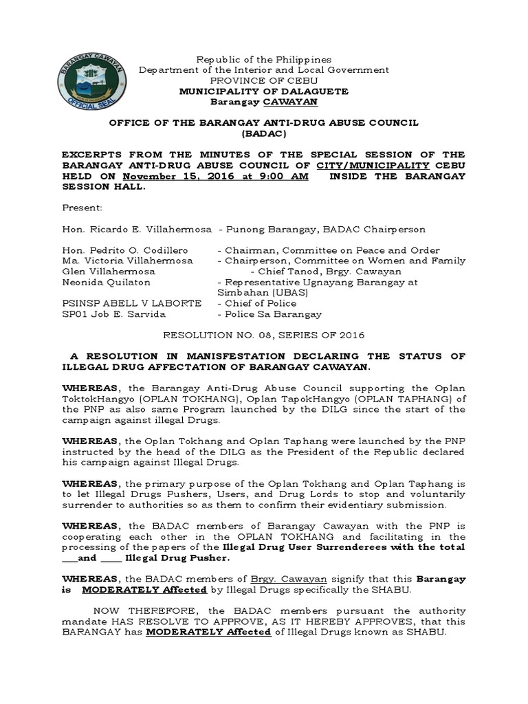 Badac Resolution Sample | PDF | Philippines | Social Aspects Of ...