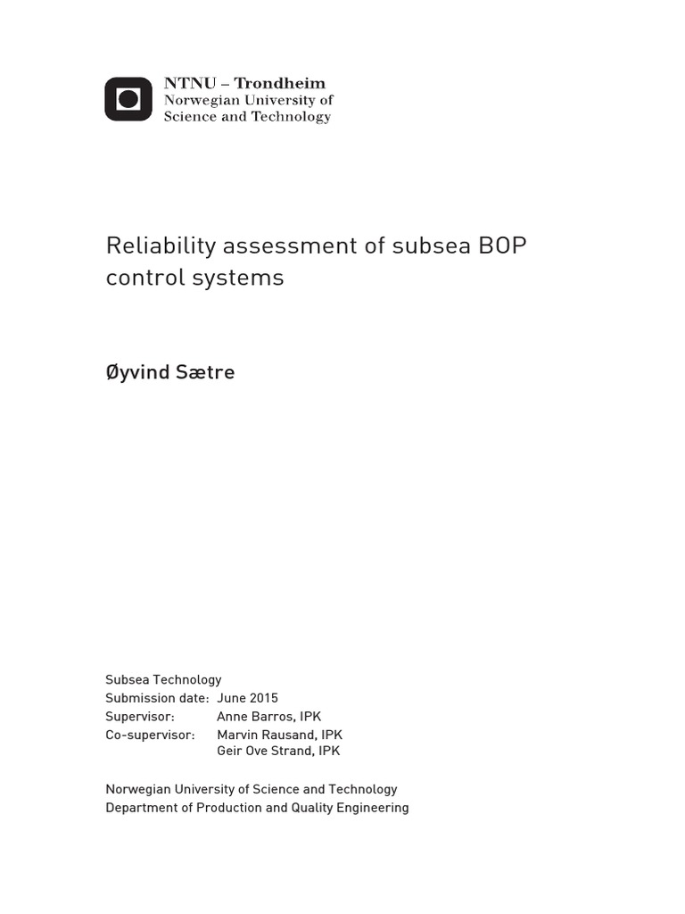 Reliability Assessment of Subsea BOP Control Systems | PDF | Programmable Logic Controller ...