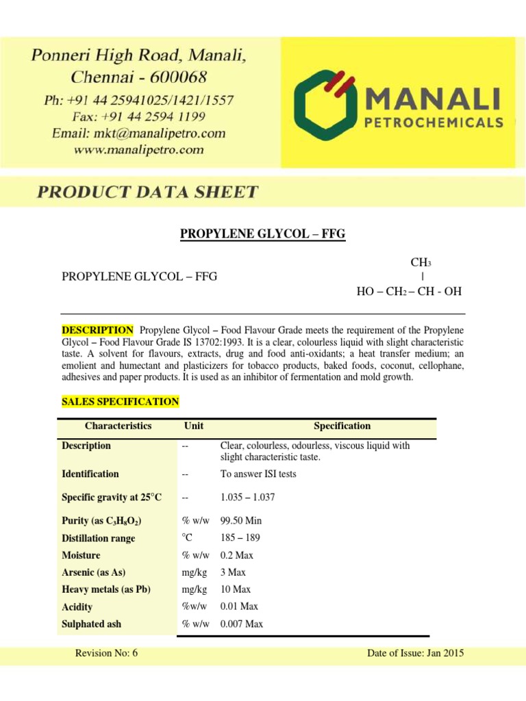 Propylene Glycol FFG | PDF | Chemical Substances | Products Of Chemical ...
