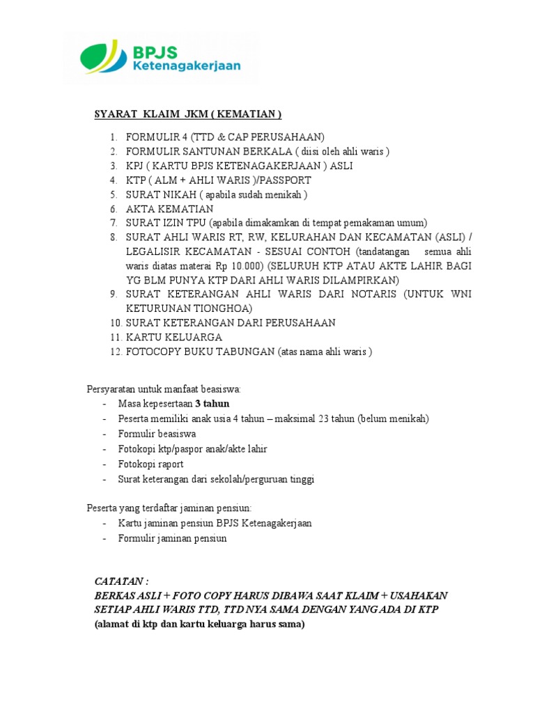 Syarat Klaim JKM New | PDF