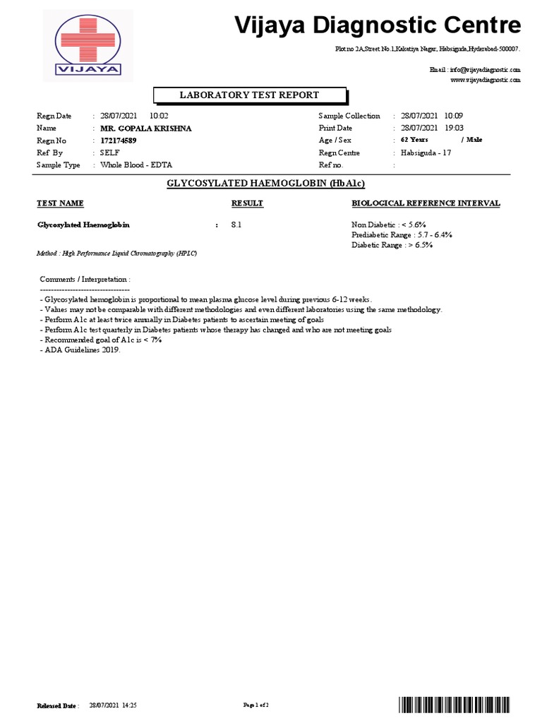 Laboratory Test Report: Test Name Result Biological Reference Interval ...