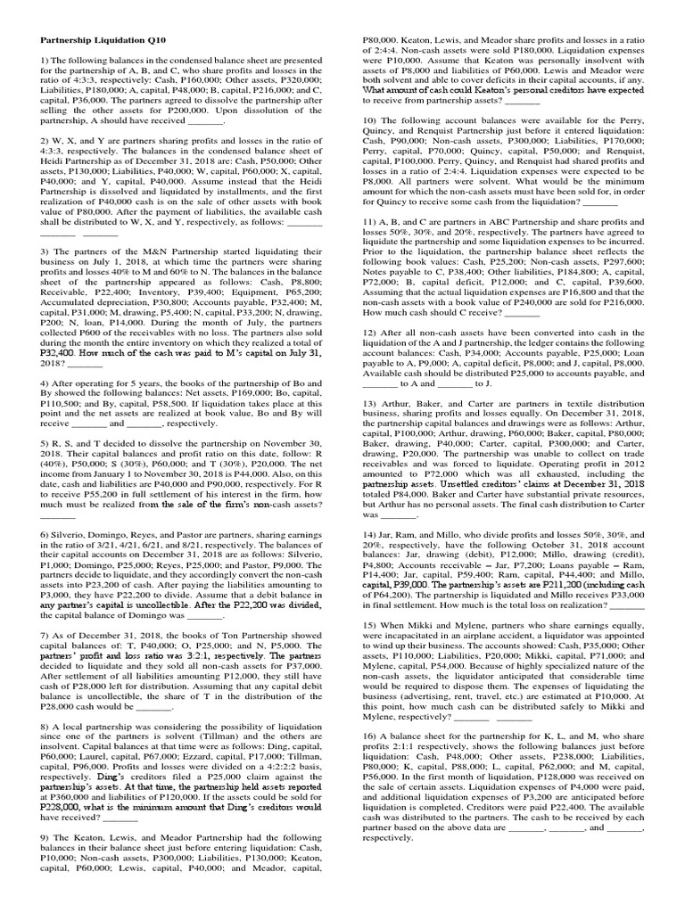 Partnership Liquidation Q10docx 4 PDF Free | PDF | Book Value ...