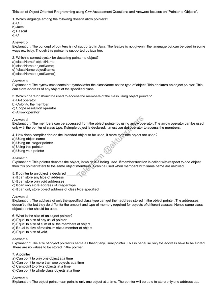 Object Oriented Mcqs | PDF | Pointer (Computer Programming) | Constructor (Object Oriented ...