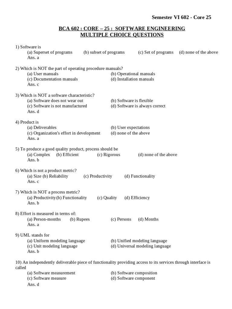 MCQ Collection SOFTWARE ENGINEERING | Download Free PDF | Software ...