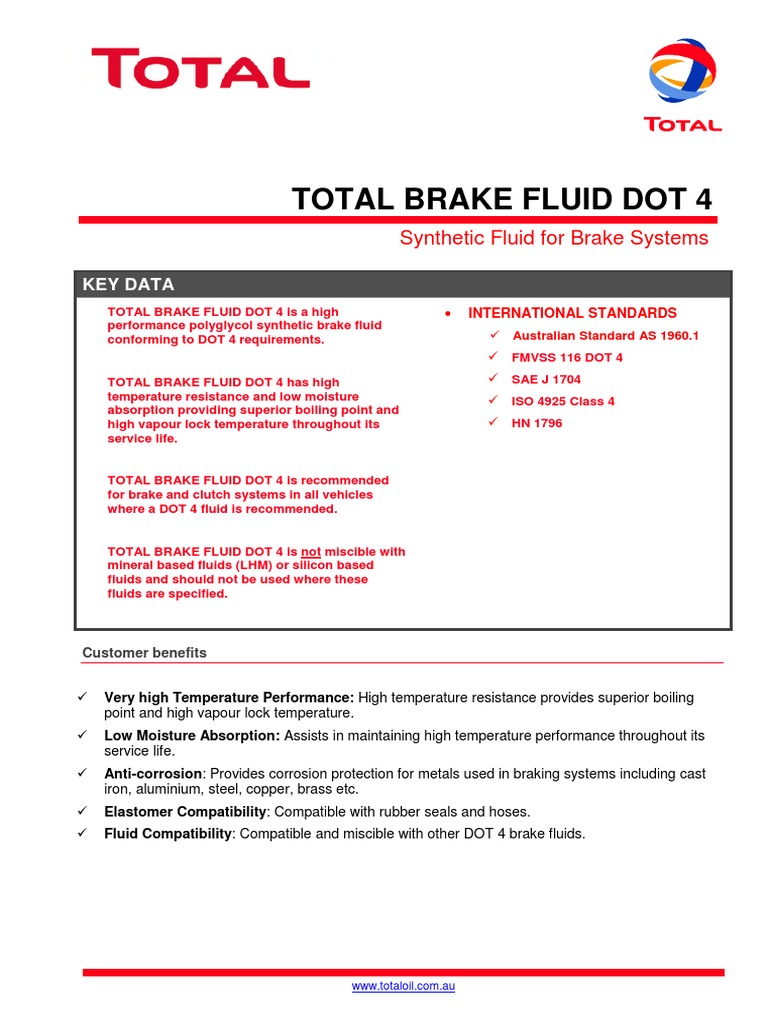 Total Brake Fluid Dot 4: Key Data | PDF | Materials | Chemistry