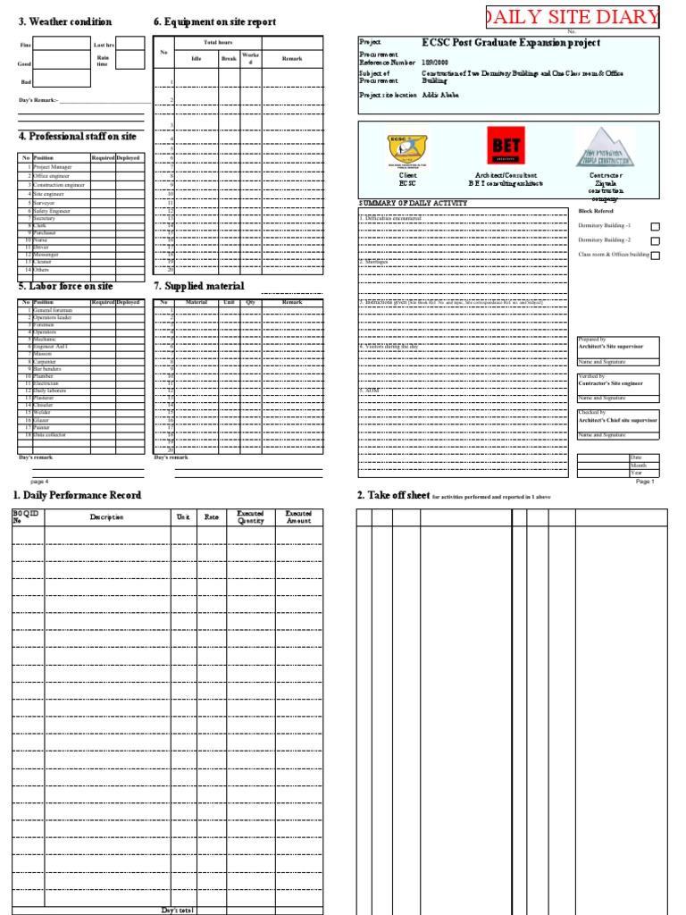 Sample Site Diary | PDF | Architect | Economic Sectors