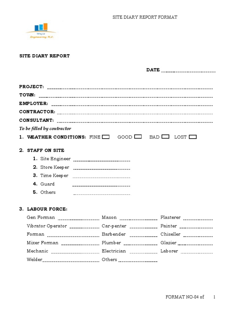 Site Diary Report Template | PDF
