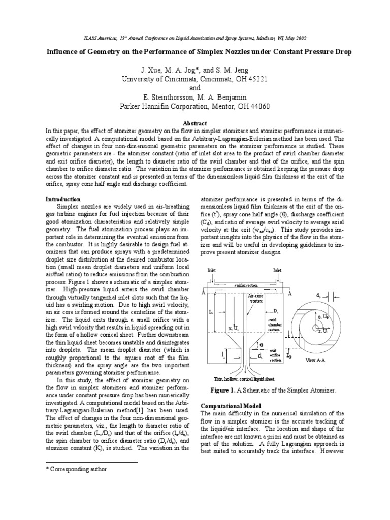 Influence of Geometry On The Performance of Simplex Nozzles Under ...