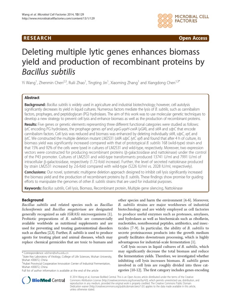 Wang Et Al 2014 - Deleting Lytic Genes Enhances Biomass | PDF | Gene ...