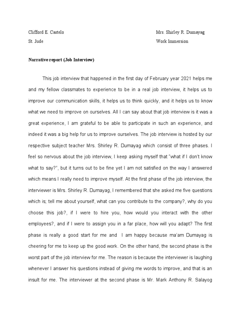 Narrative Report (Job Interview) | PDF | Job Interview | Interview