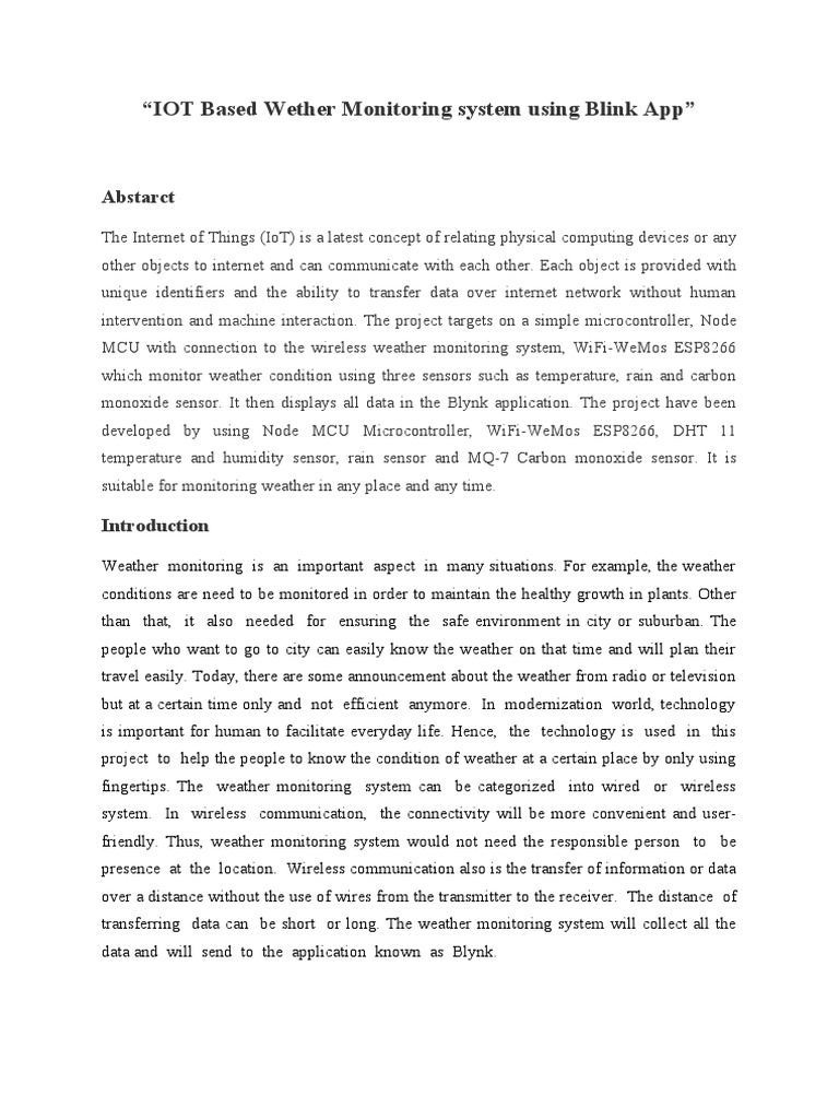IOT Based Wether Monitoring System Using Blink App | PDF | Internet Of ...