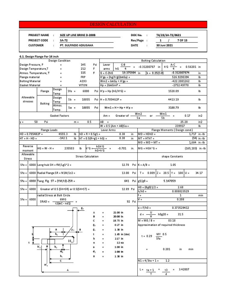 Flange Design Calculations | PDF | Physical Quantities | Gas Technologies