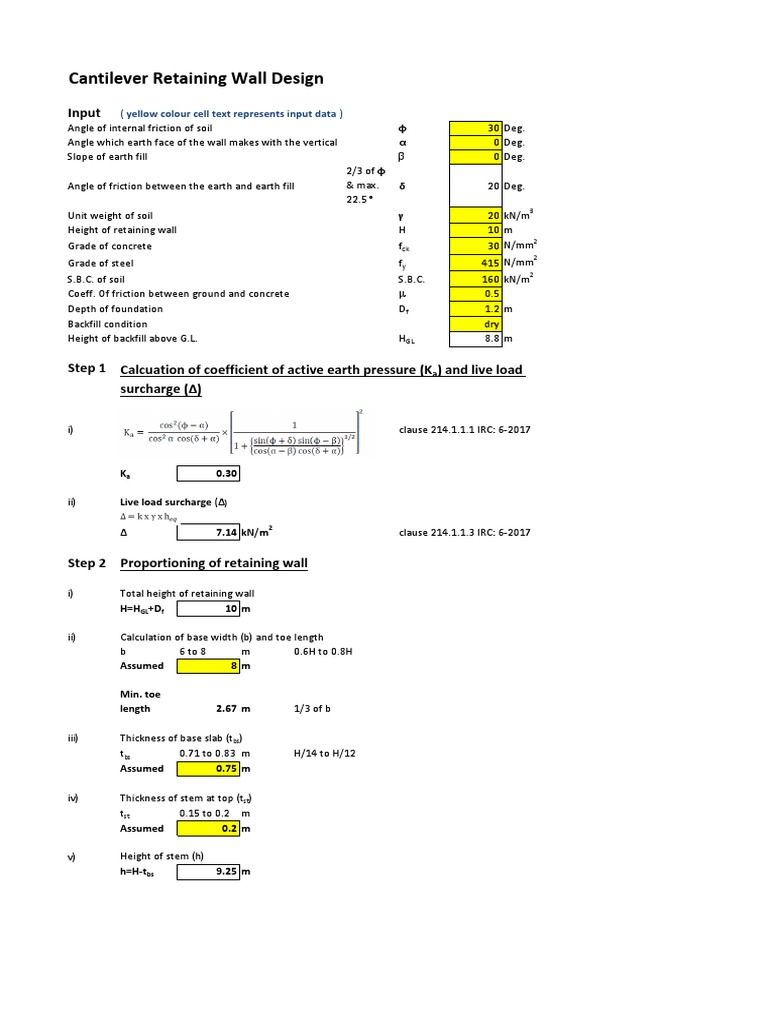 Cantilever Retaining Wall Design Guide | PDF | Applied And ...