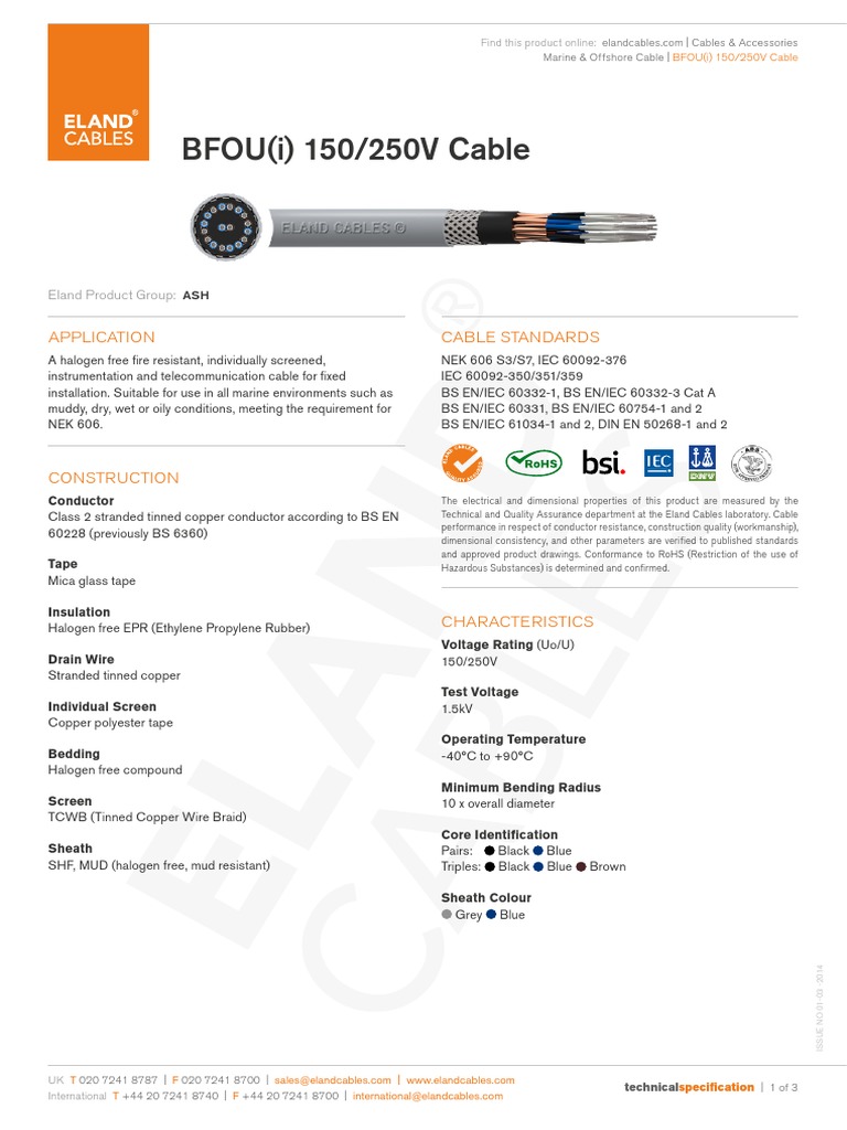 Bfou I 150 250v Cable - 1 | PDF | Wire | Electrical Conductor