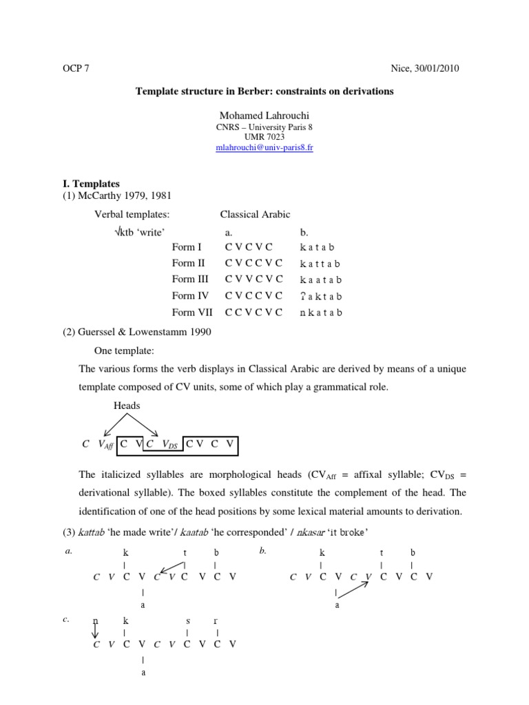 Handout OCP 7 | PDF | Syllable | Grammatical Gender