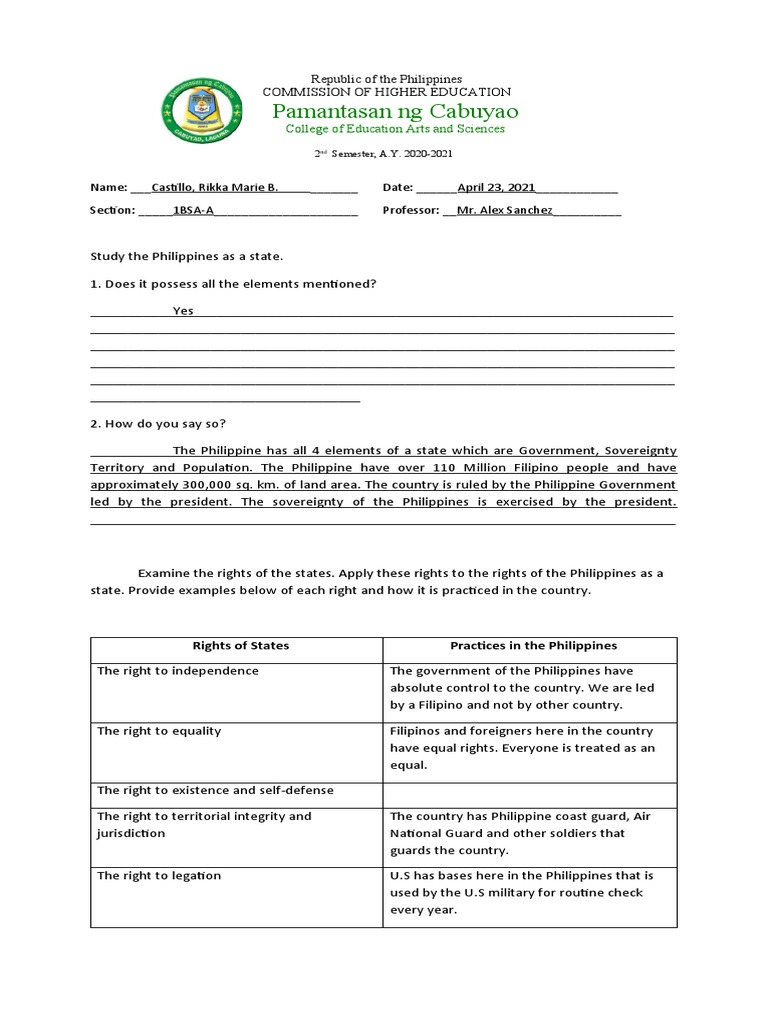 1bsa-A, Castillo, Activity 1, Midterm, Contempo | PDF | Philippines | Government