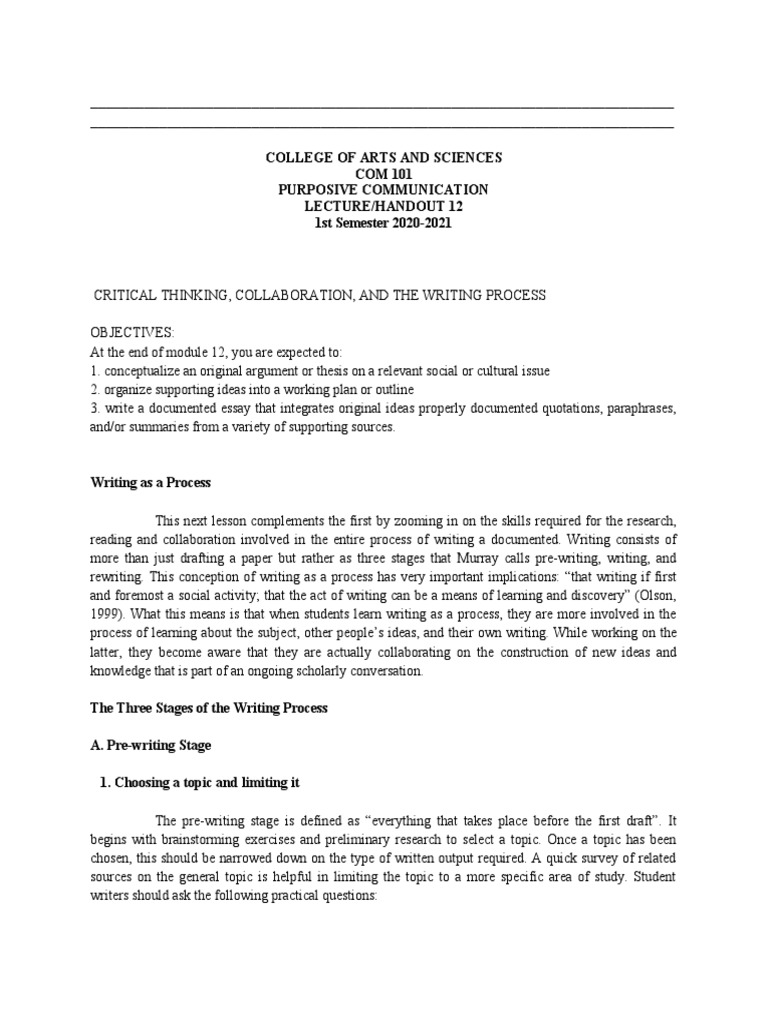 MODULE 12 - Critical Thinking, Collaboration& Writing Process | PDF ...