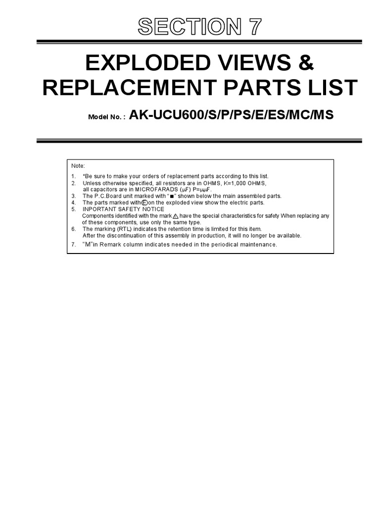Exploded Views & Replacement Parts List: AK-UCU600/S/P/PS/E/ES/MC/MS ...