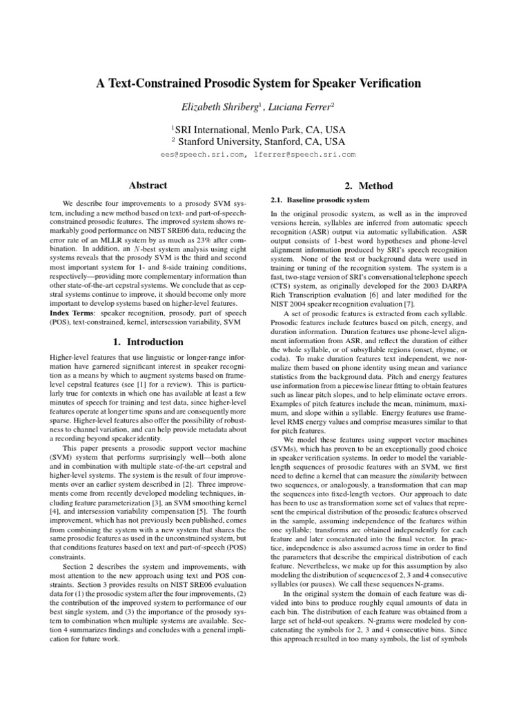 A Text Constrained Prosodic System For Speaker Verification Pdf Support Vector Machine