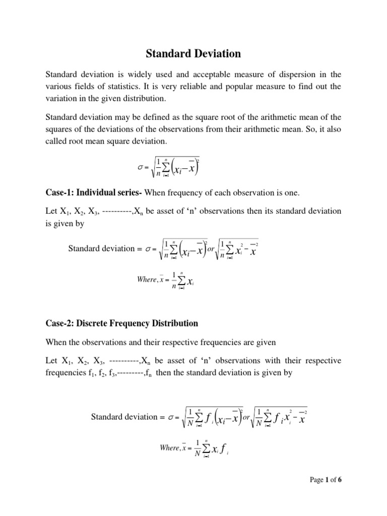 Standard Deviation in Individual Series | PDF | Mean | Standard Deviation